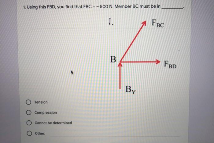 Solved 1. Using this FBD, you find that FBC = - 500 N. | Chegg.com