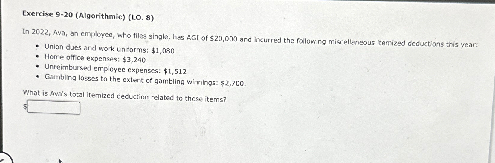 Solved Exercise 9-20 (Algorithmic) (L0. 8)In 2022, ﻿Ava, an | Chegg.com