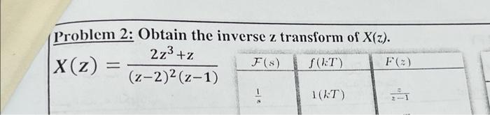 Solved Problem 2: Obtain the inverse z transform of X(z). | Chegg.com