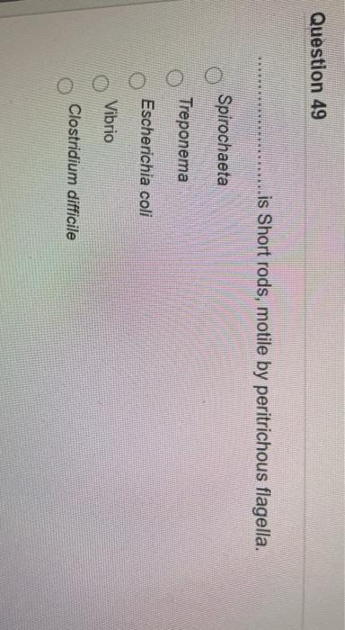 Solved Question 49 is Short rods, motile by peritrichous | Chegg.com