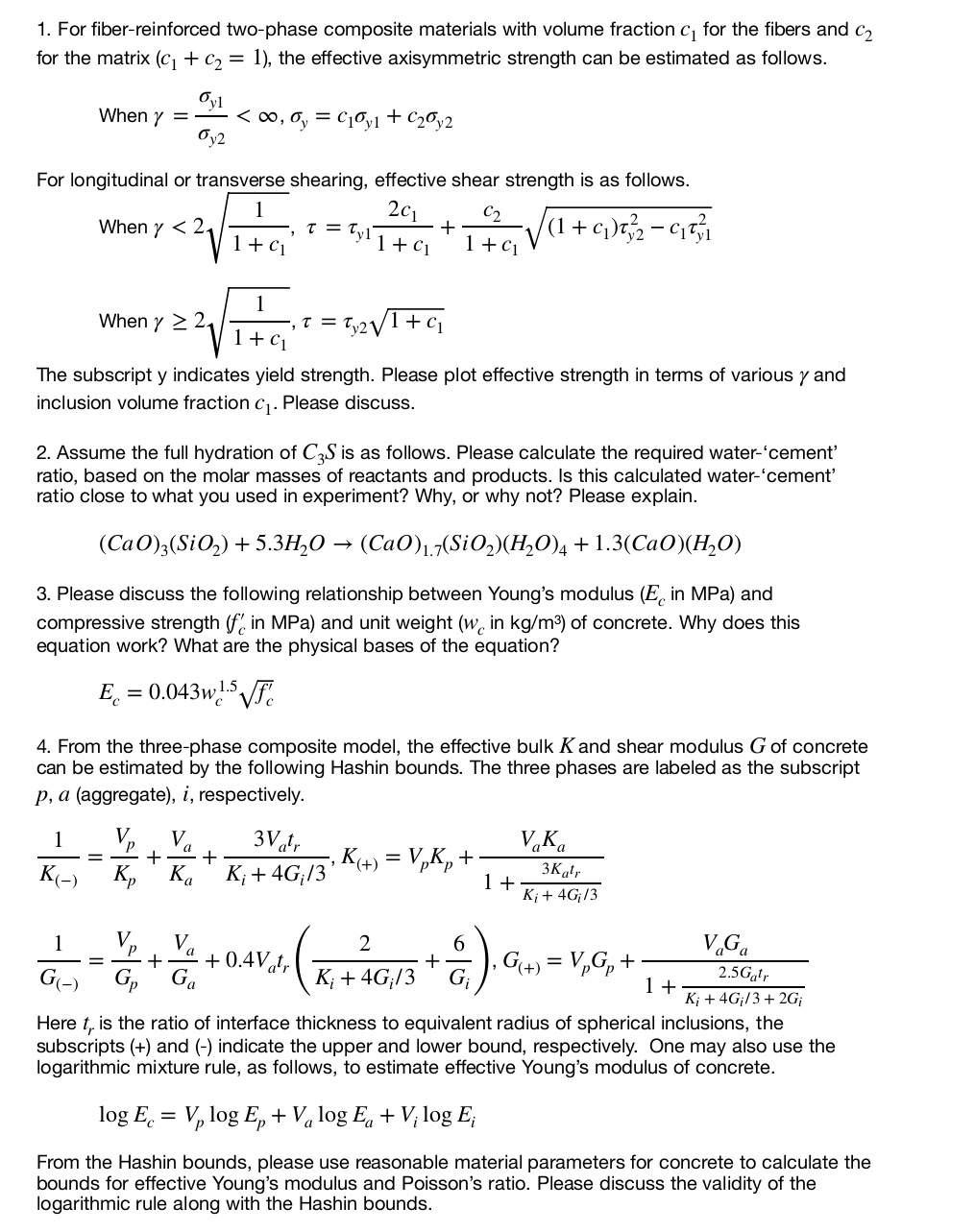 Solved For fiber-reinforced two-phase composite materials | Chegg.com