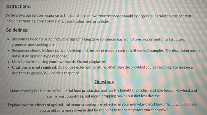 Instructions: Write a two paragraph response to the | Chegg.com