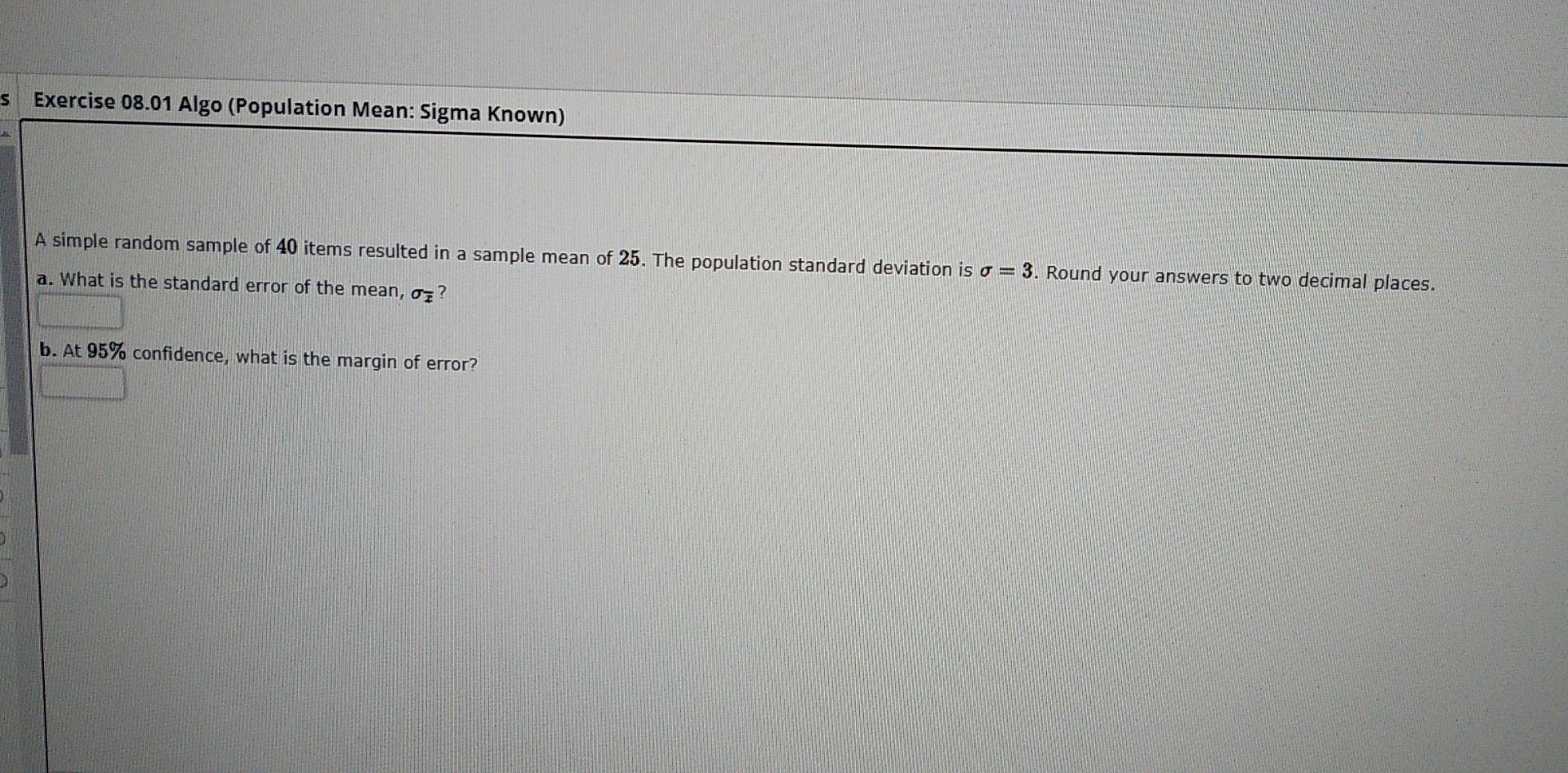 Solved S Exercise 08 01 Algo Population Mean Sigma Known