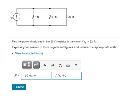Solved Find the power dissipated in the 30Ω ﻿resistor in the | Chegg.com