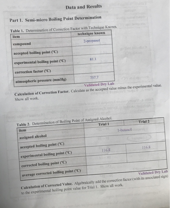 Data and Results Part 1. Semi-micro Boiling Point | Chegg.com