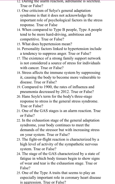 Solved 12. During the alarm reaction, adrenaline is | Chegg.com