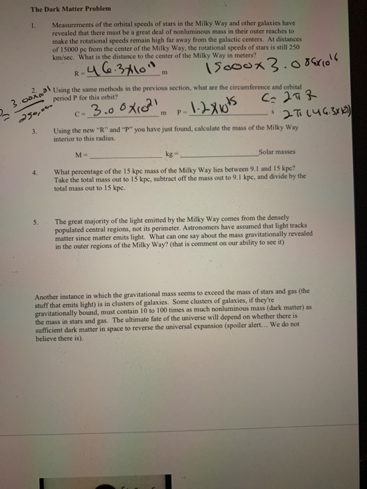 Solved The Dark Matter Problem 1. Measurements of the | Chegg.com