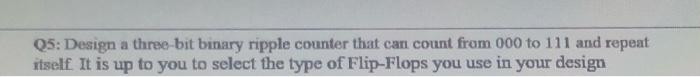 Solved Q5: Design a three-bit binary ripple counter that can | Chegg.com