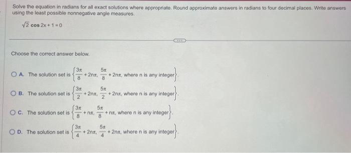 Solved Solve The Equation In Radians For All Exact Solutions