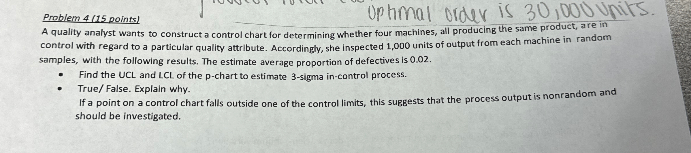 Solved Problem 4 (15 ﻿points)optimal order is 30,000 | Chegg.com