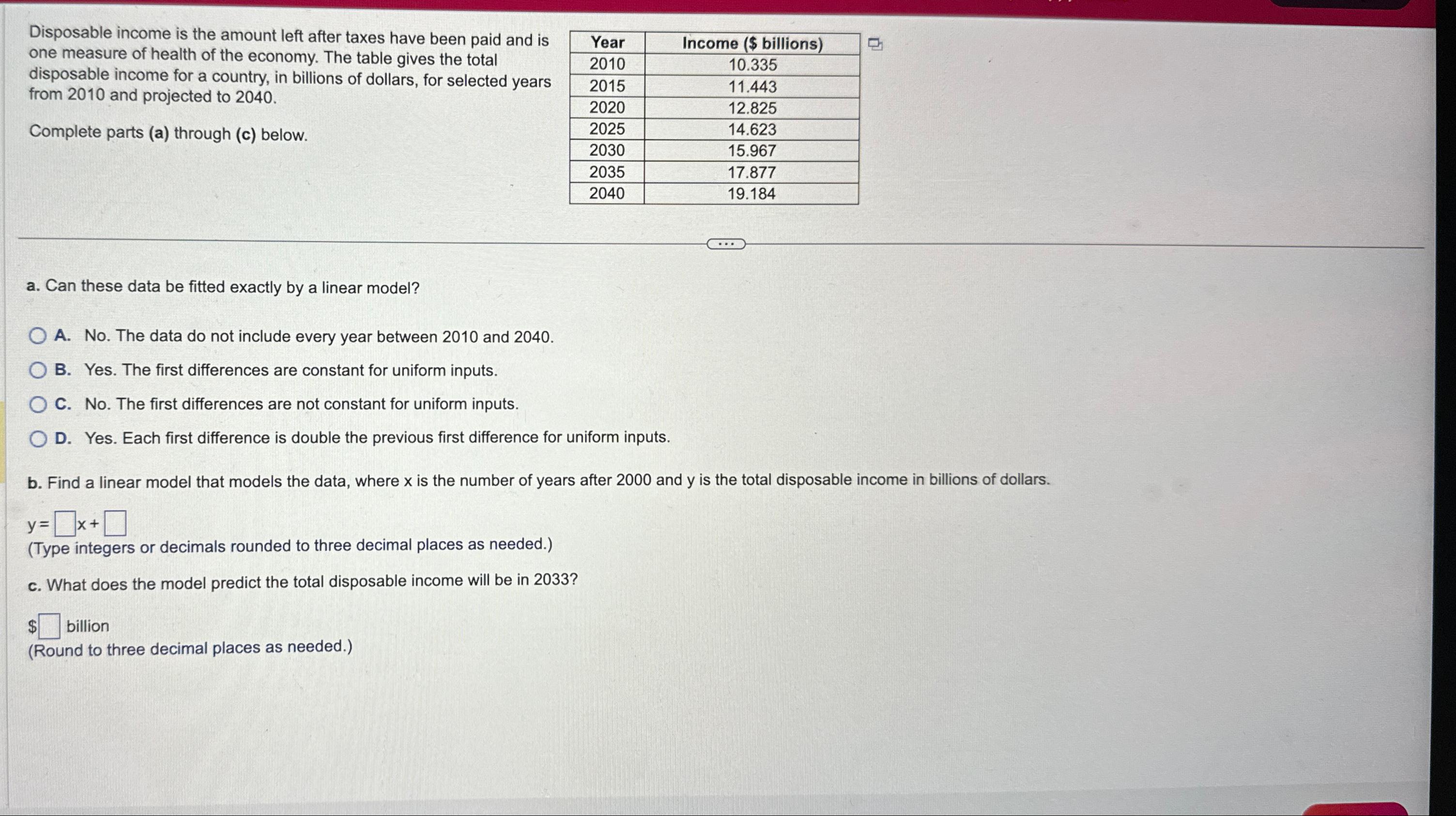 Solved Disposable income is the amount left after taxes have | Chegg.com