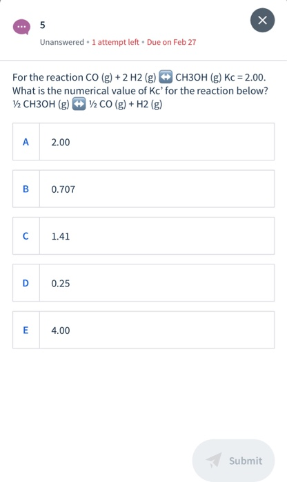 Solved ... 5 Unanswered 1 attempt left. Due on Feb 27 For | Chegg.com