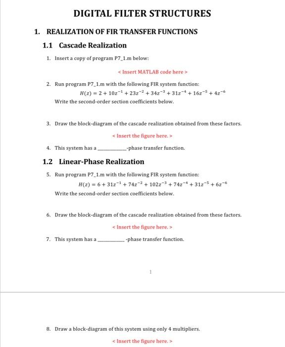 Digital Filter Structures 1 Realization Of Fir