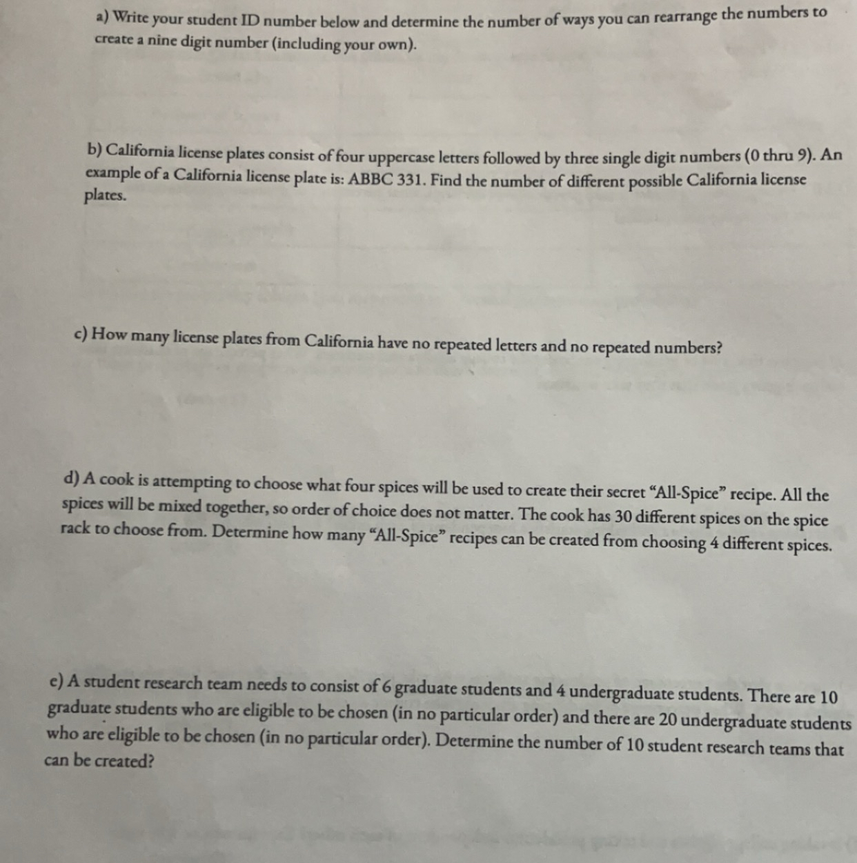 Solved Compute The Number Of Combinations Premutations
