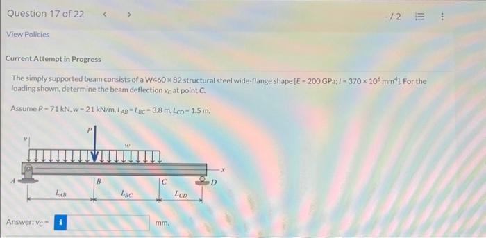 Solved The simply supported beam consists of a W460 482 | Chegg.com