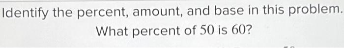 Solved Identify the percent, amount, and base in this | Chegg.com