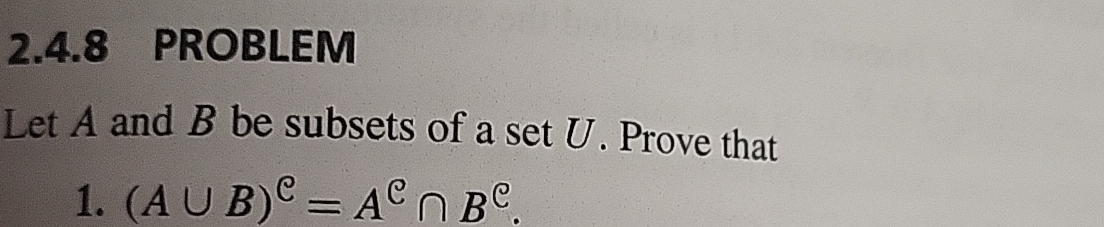 Solved 2.4.8 ﻿PROBLEMLet A and B ﻿be subsets of a set U. | Chegg.com