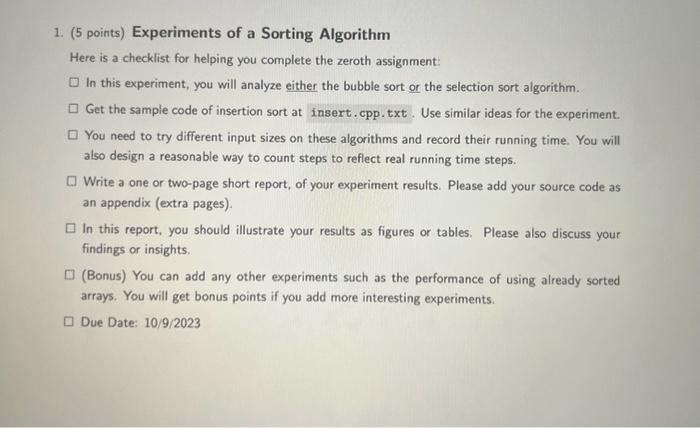 Solved 1. (5 points) Experiments of a Sorting Algorithm Here | Chegg.com
