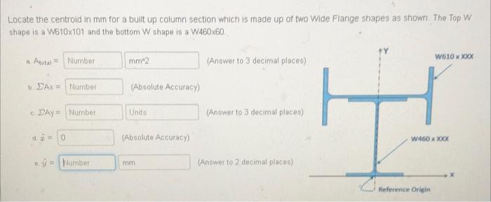 Solved Locate the centroid in mm for a built up column | Chegg.com