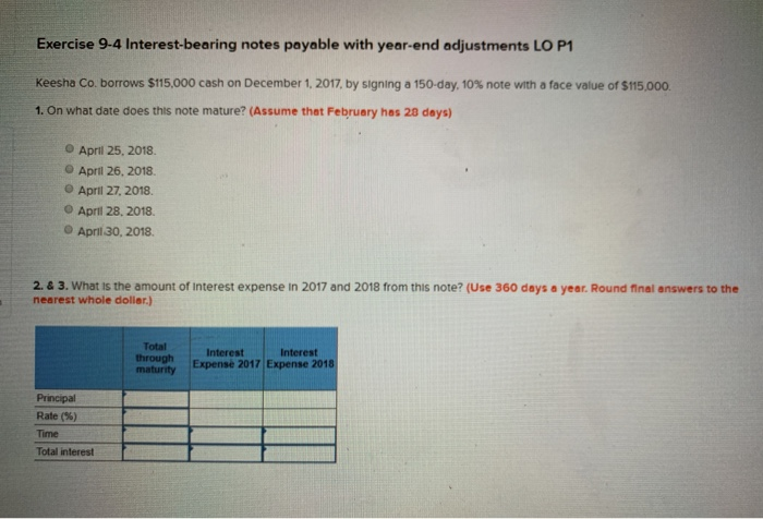 Solved Exercise 9-4 Interest-bearing notes payable with | Chegg.com