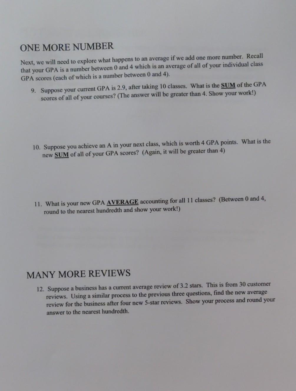 Solved A Review of Averaging Formulas Math 1010 Intermediate | Chegg.com