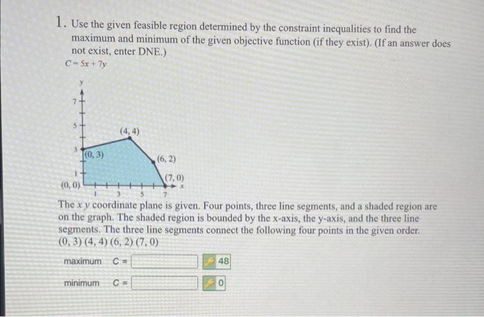 Solved 1. Use the given feasible region determined by the | Chegg.com