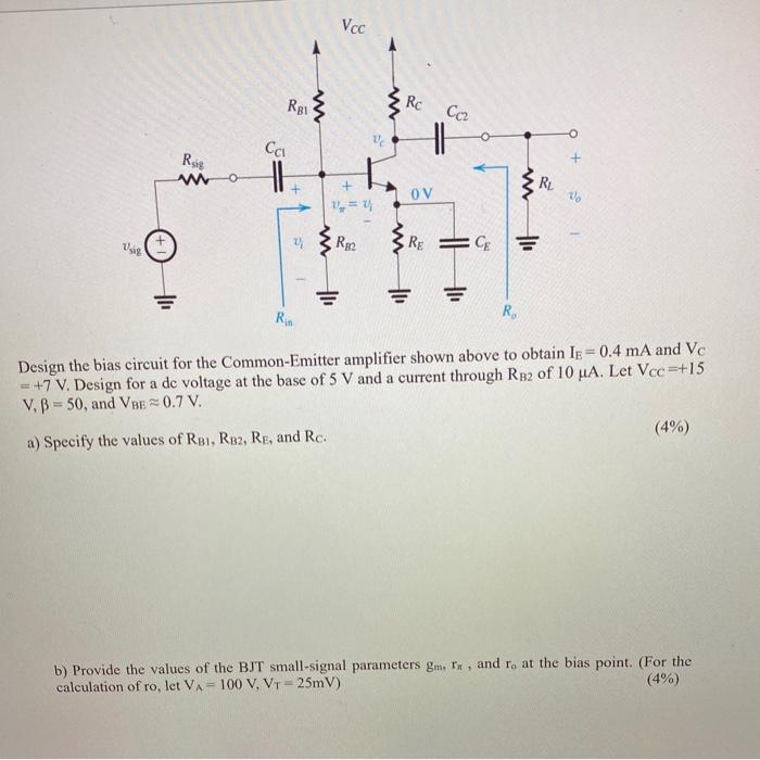 Solved Voc RBI } Rc Cc2 O Сс RE + w -O 16 RL w + =4 OV } Ree | Chegg.com