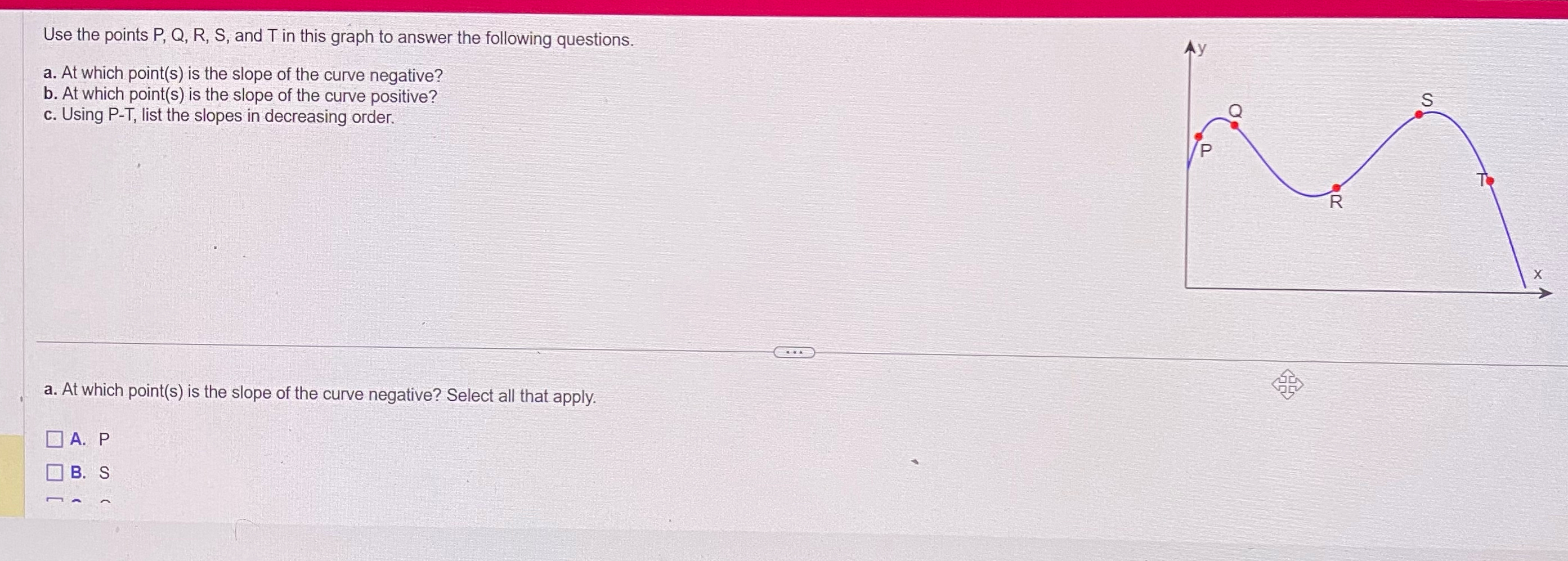 Solved Use the points P, ﻿Q, ﻿R, ﻿S, ﻿and T in this graph to | Chegg.com