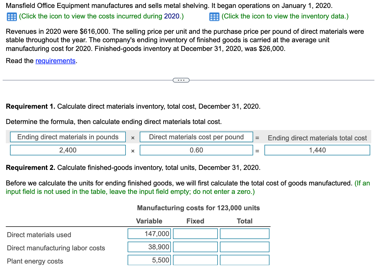 Solved Requirement 1. ﻿Calculate direct materials inventory, | Chegg.com
