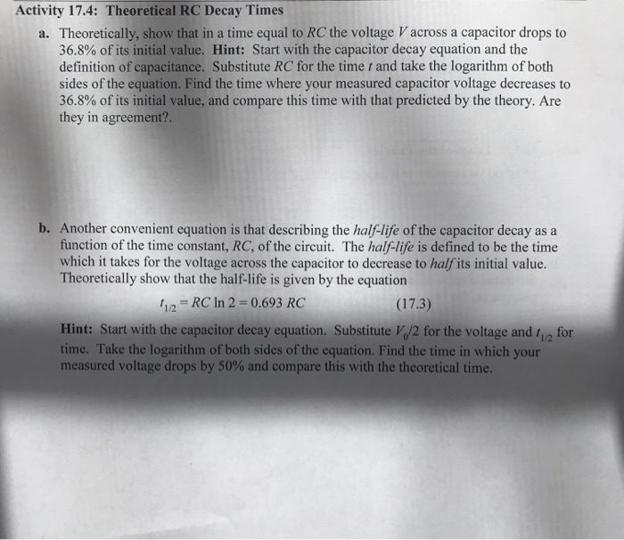 Solved Activity 17.4: Theoretical RC Decay Times a. | Chegg.com
