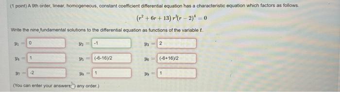 Solved 1 Point A 9th Order Linear Homogeneous Constant
