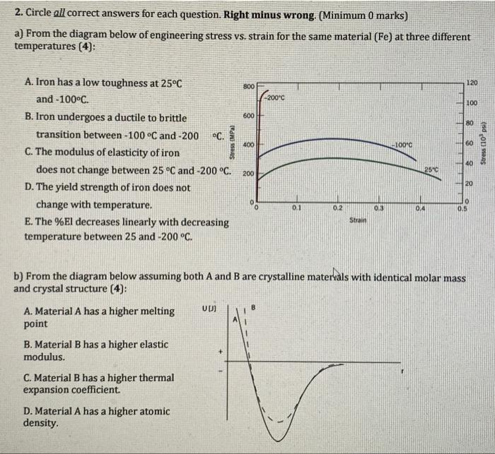 Solved 2. Circle all correct answers for each question. | Chegg.com