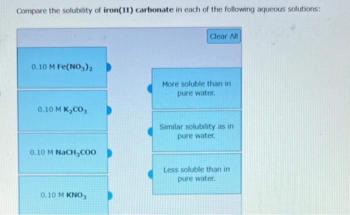 Solved Compare the solubility of iron(II) carbonate in each | Chegg.com