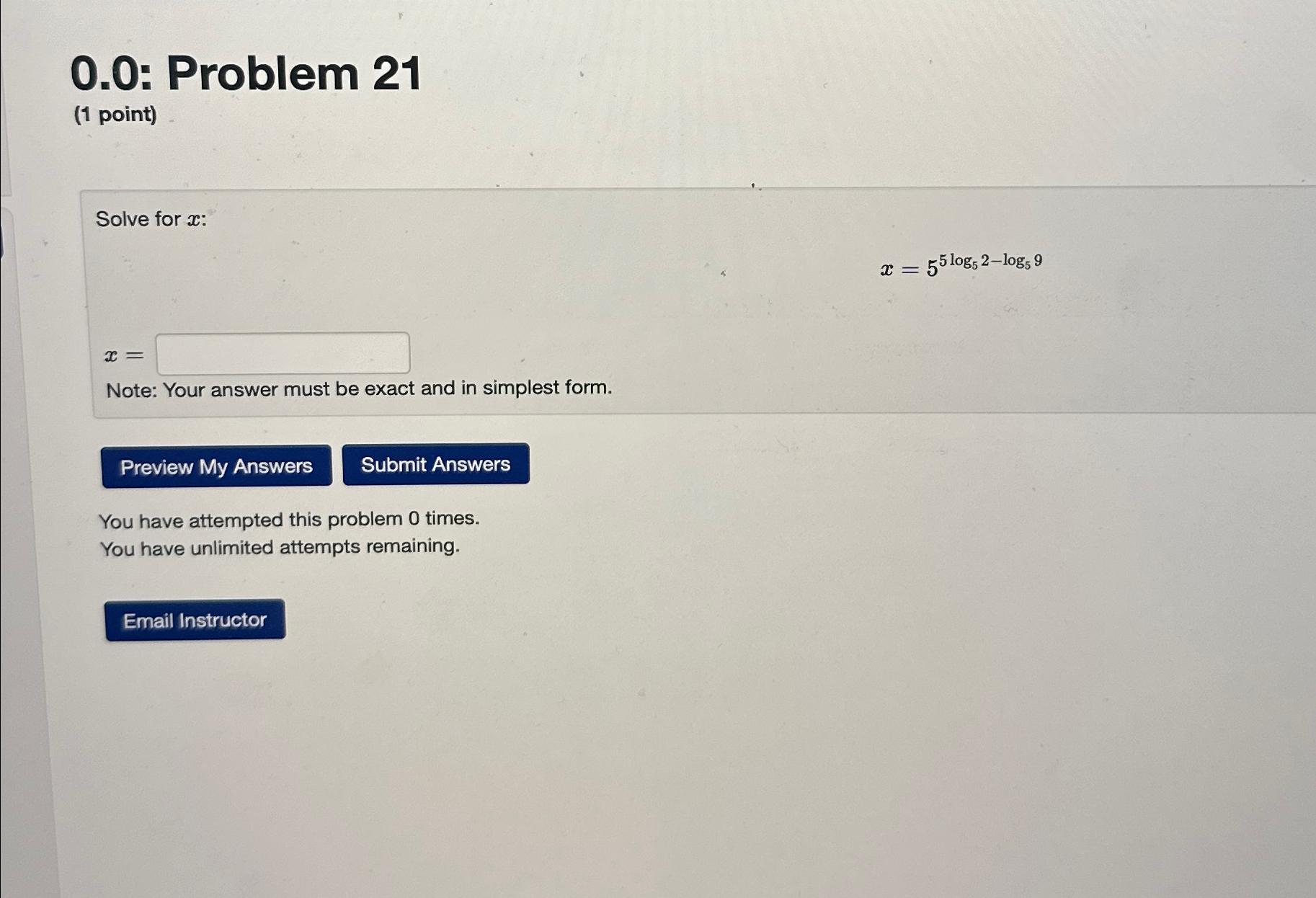 Solved 0.0: Problem 21(1 ﻿point)Solve for x | Chegg.com