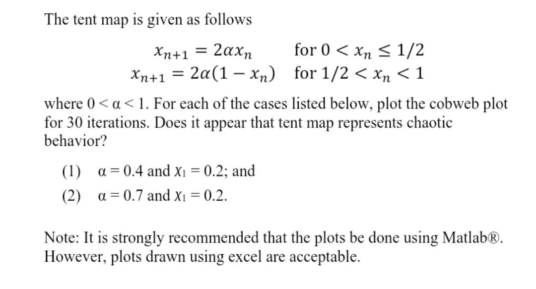Solved The tent map is given as follows Xn+1 = 2axn for 0