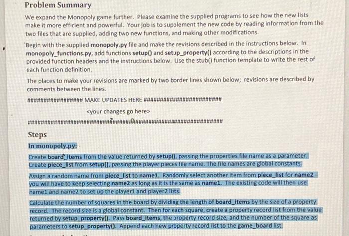 Solved Problem Summary We expand the Monopoly game further. | Chegg.com