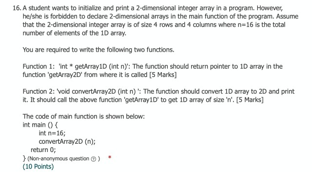 Solved 16. A student wants to initialize and print a | Chegg.com