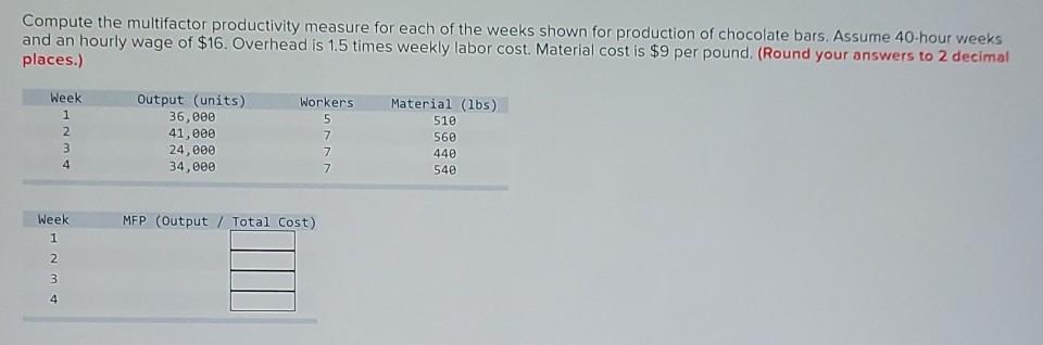 Solved Compute the multifactor productivity measure for each | Chegg.com