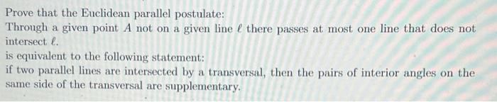 Solved Prove that the Euclidean parallel postulate: Through | Chegg.com