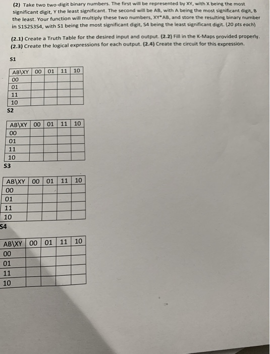 Solved (2) Take two two-digit binary numbers. The first will | Chegg.com