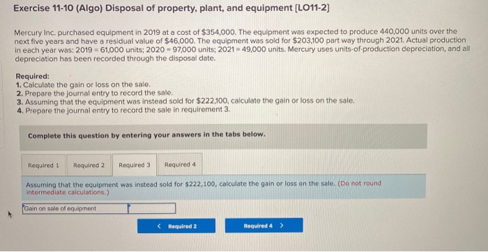 Solved Exercise 11-10 (Algo) Disposal of property, plant, | Chegg.com