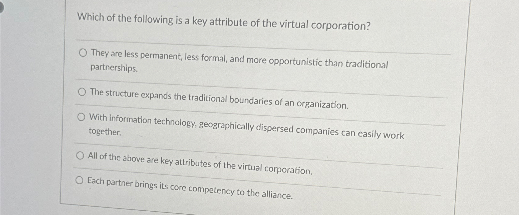 Solved Which of the following is a key attribute of the | Chegg.com