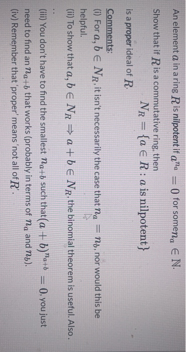 Solved An element a in a ring R is nilpotent if ana O for | Chegg.com