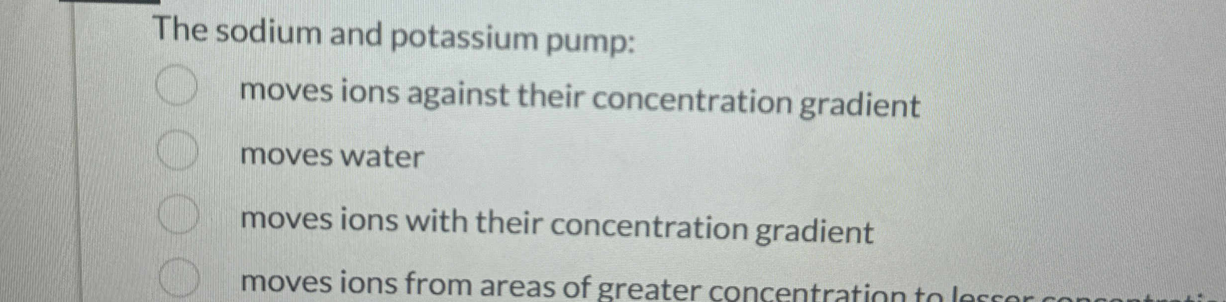 Solved The sodium and potassium pump:moves ions against | Chegg.com