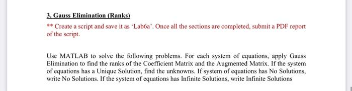 Solved 3. Gauss Elimination (Ranks) ** Create a script and | Chegg.com