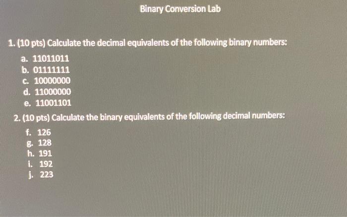 1. (10 pts) Calculate the decimal equivalents of the | Chegg.com