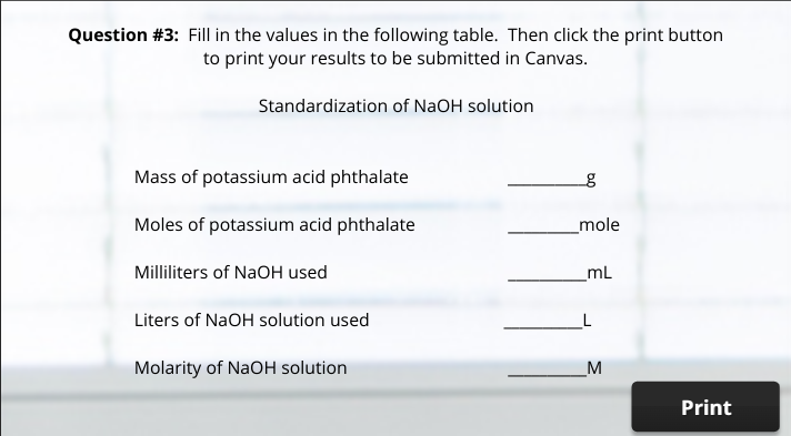 Solved Question #3: Fill in the values in the following | Chegg.com