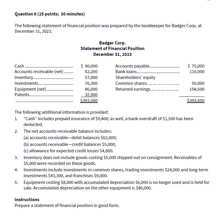 Solved make a statement od Question 6 (25 ﻿points; 30 | Chegg.com