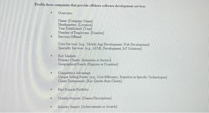 Solved Profile three companies that provide offahore | Chegg.com