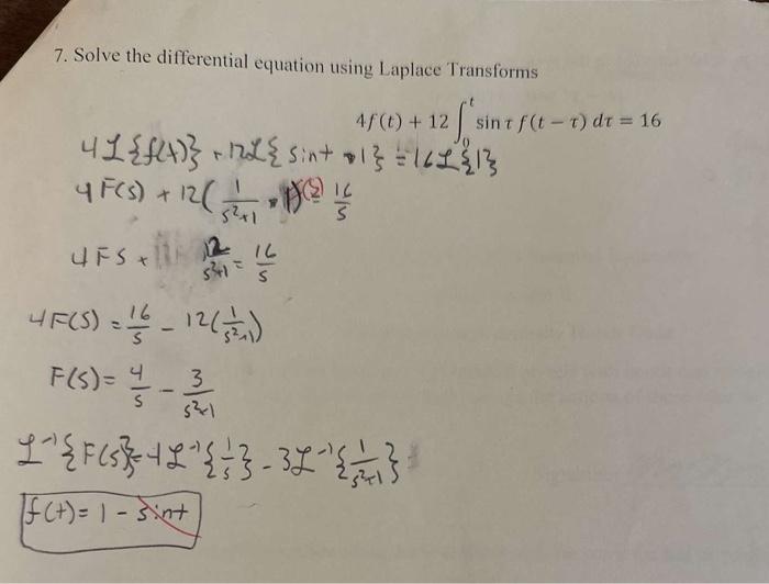 Solved 7. Solve the differential equation using Laplace | Chegg.com